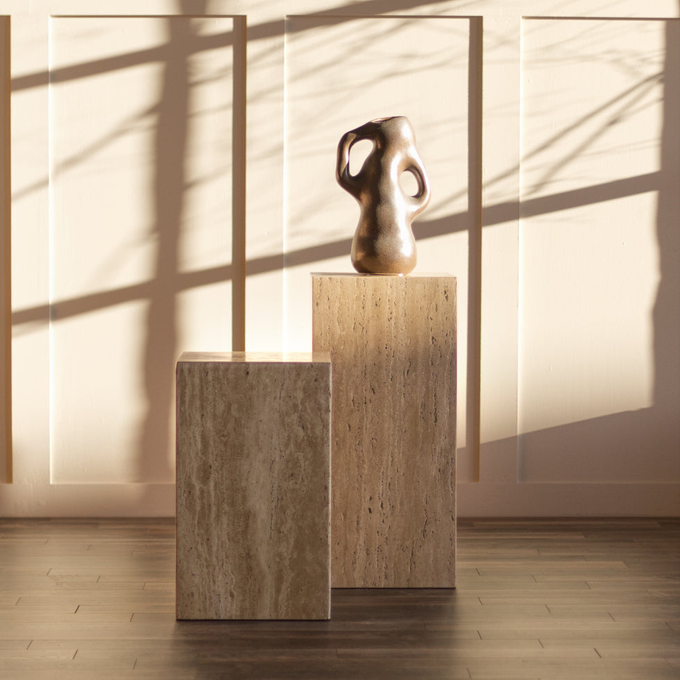 Kumi Travertine Plinth, Natural, 65cm | Vaunt Design