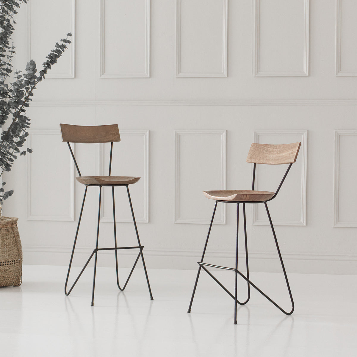 Stoker Wooden High Back Bar Stool, Walnut, 65cm | Vaunt Design